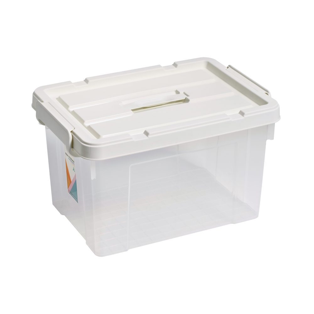 K & A Clip Plastic Storage Box with White Handle Small 20L Heavy Duty ...