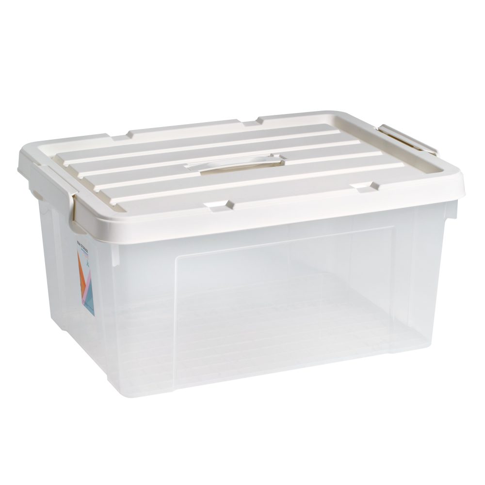 K & A Clip Plastic Storage Box with White Handle Medium 35L Heavy Duty ...
