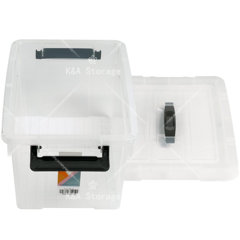 K & A Clip Plastic Storage Box Clear Lid with Black Handle Small 20L ...